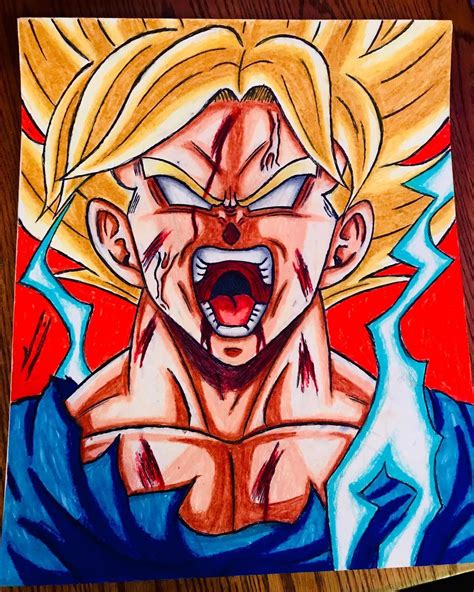 An Old Drawing Of Goku Raging Out R Dragonballfighterz