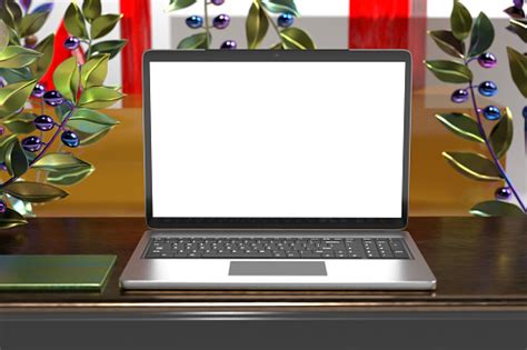 3d 렌더링으로 배경 제품 프리젠 테이션 무대 디스플레이와 트리플 실린더 받침대 위의 노트북 컴퓨터 화면 모형 모형에 대한 스톡