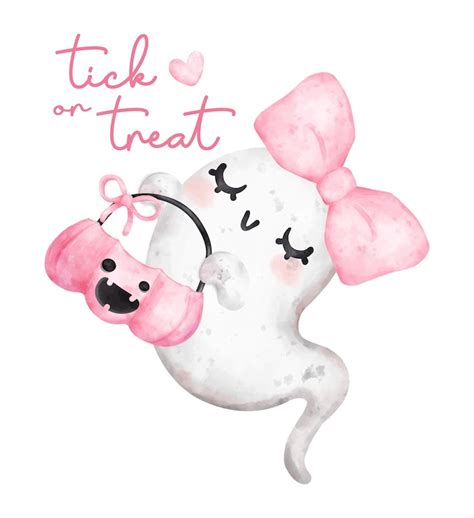Premium Vector Cute Happy Smile Pink Halloween Ghost Trick Or Treat