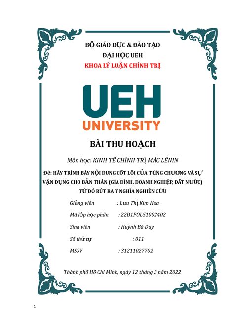 Tiểu Luận Ktct Tốt B GiÁo D C And ĐÀo T OỘỤẠ Đ I H C UehẠỌ Khoa LÝ Lu N ChÍnh TrẬỊ BÀi Thu