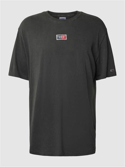 Tommy Jeans T Shirt Mit Label Stitching Schwarz Online Kaufen
