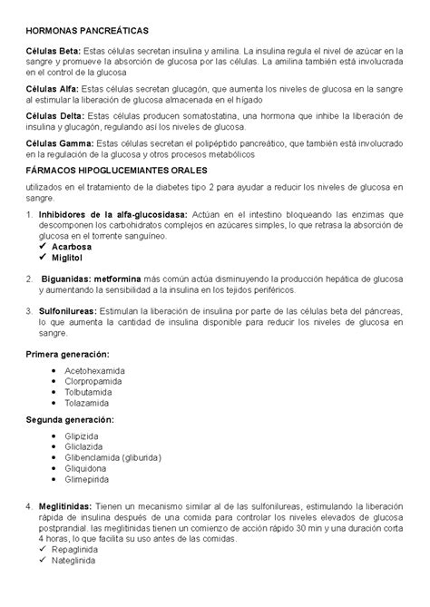 Tema 5 farmaco HORMONAS PANCREÁTICAS Células Beta Estas células