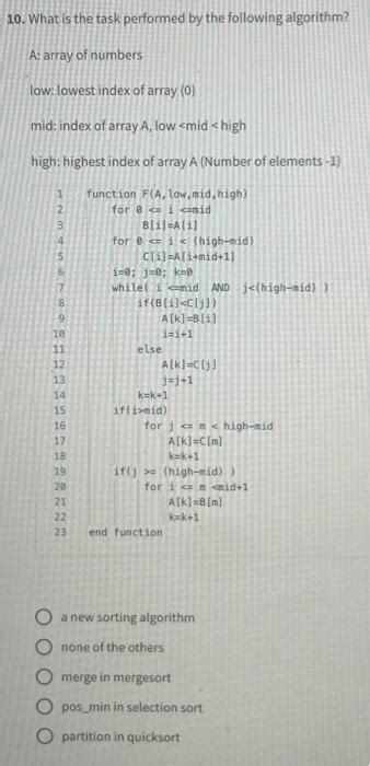 Solved A Array Of Numbers Low Lowest Index Of Array 0 Chegg