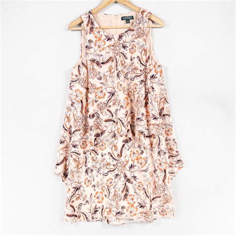 Lauren Ralph Lauren 8 Shift Dress Pink Floral Crepe L Gem