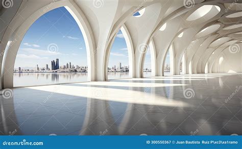Futuristic White Curved Architecture With Ocean View Stock Image