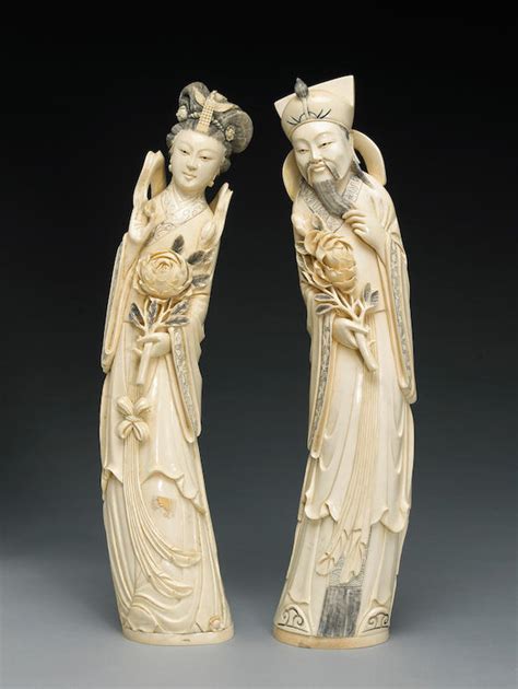 Bonhams A Pair Of Carved Ivory Figures Of An Emperor And Empress 20th