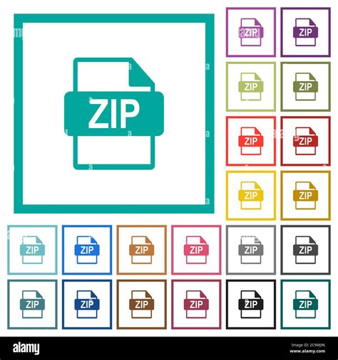 ZIP File Format Flat Color Icons With Quadrant Frames On White