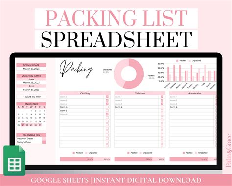 Packing List Spreadsheet Template Editable Packing Checklist Google