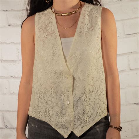 Vintage Alyssa Vest With Lace Like Design On The Depop