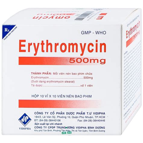 Erythromycin 500mg Thuốc Trị Nhiễm Khuẩn đường 10 Vỉ X 10 Viên