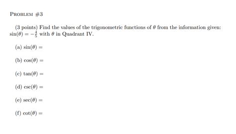Solved Points Find The Values Of The Trigonometric Chegg