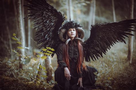 Wings Woman Long Hair Model Horns Angel Girl Wallpaper
