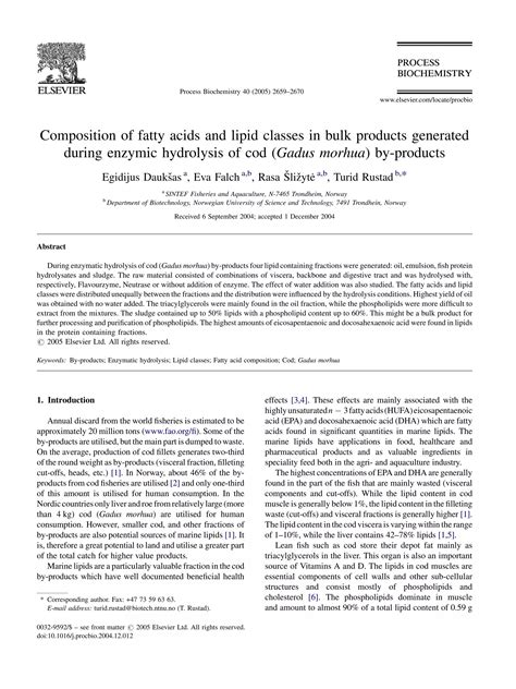 Composition Of Fatty Acids And Lipid Classes In Bulk Products Generated