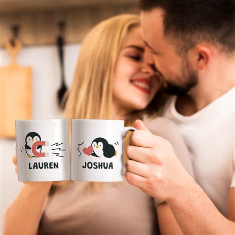 Customizedbee Romantic Couple Series Cute Penguin Mug Set Of 2 Uniqu