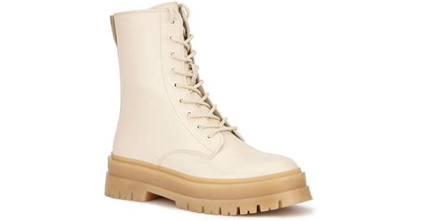 Olivia Miller Faux Leather Mid Calf Combat And Lace Up Boots In Natural