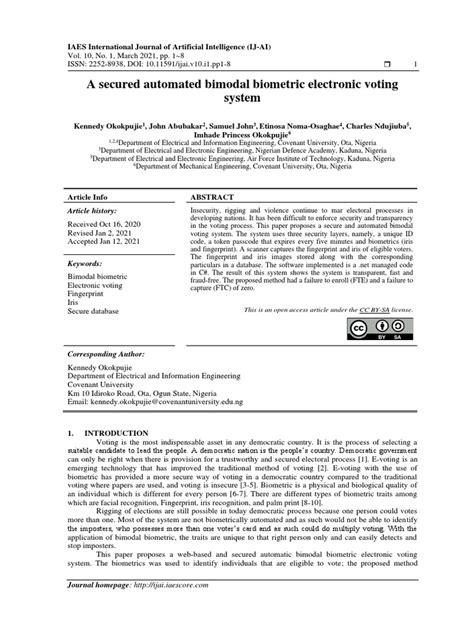 A Secured Automated Bimodal Biometric Electronic Voting System Pdf Biometrics Electronic