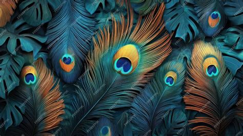 Realistic 3d Shimmering Peacock Feathers Wallpaper Premium Ai