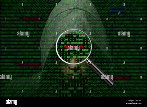 Hacker Over A Screen With Binary Code And Wannacry Warning Messages