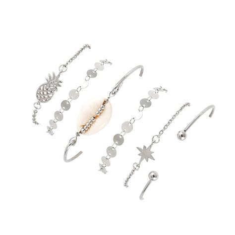 Set 6 Bratari Argintii Cu Scoica Banuti Si Ananas Norita C8