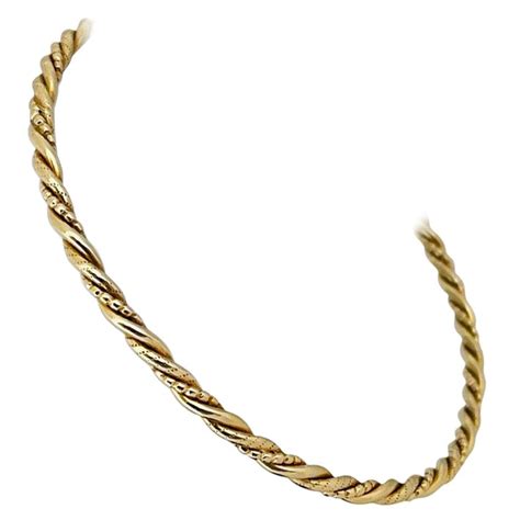 14 Karat Yellow Gold Ladies Beaded Twisted Bangle Bracelet For Sale At