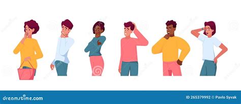 Brooding Pensive Male And Female Characters Mental Research Isolated Round Icons Or Avatars