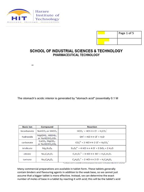 2021 Antacid Titration Analytical Chemistry Practicals Pdf Acid