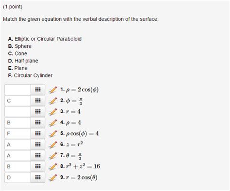 Solved Match The Given Equation With The Verbal Description