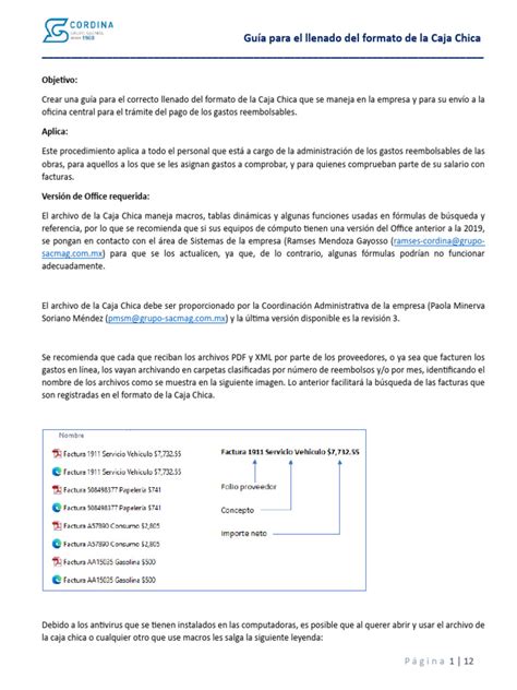 Guía Para El Llenado Del Formato De Caja Chica Pdf Archivo De