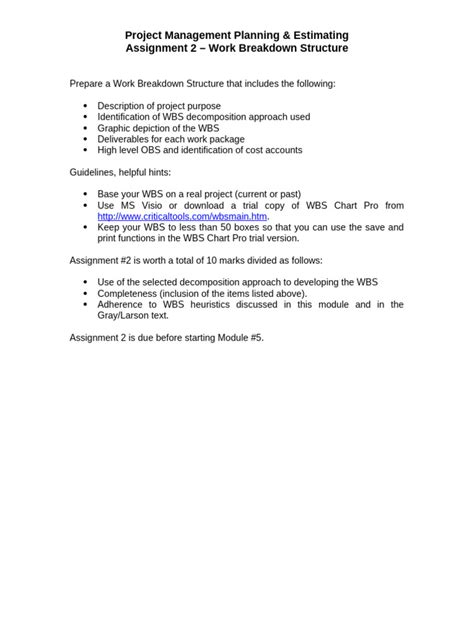 Assignment 2 Work Breakdown Structure Pdf