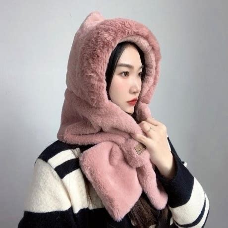 위메프플러스 후드 소프트퍼 머플러 귀도리방한모자 목도리 캐릭터 후디 귀달이 일체형 겨울 가방 잡화