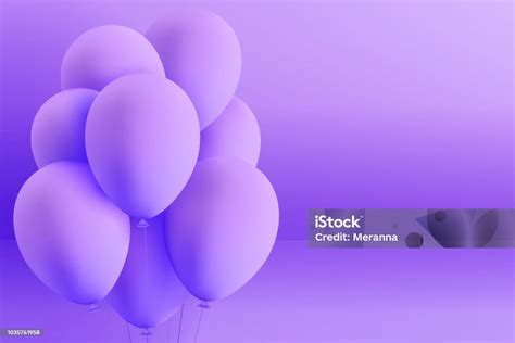 보라색 배경에 부동 현실적인 매트 헬륨 풍선의 집합입니다 생일 파티 결혼식 또는 프로 모션 배너 또는 포스터에 대 한 벡터 3d