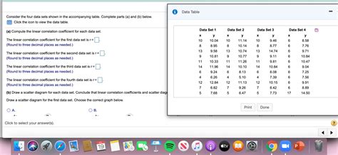 solved i data table consider the four data sets shown in