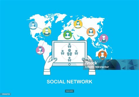 소셜 네트워크 개념입니다 웹 사이트 인포그래픽 디자인을 위한 플랫 디자인 일러스트레이션 개념에 대한 스톡 벡터 아트 및 기타