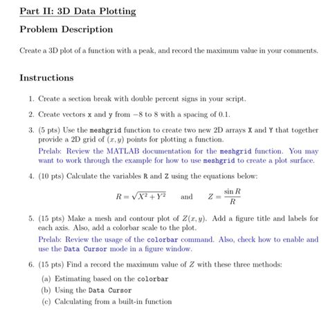 Solved Part Ii 3d Data Plotting Problem Description Create