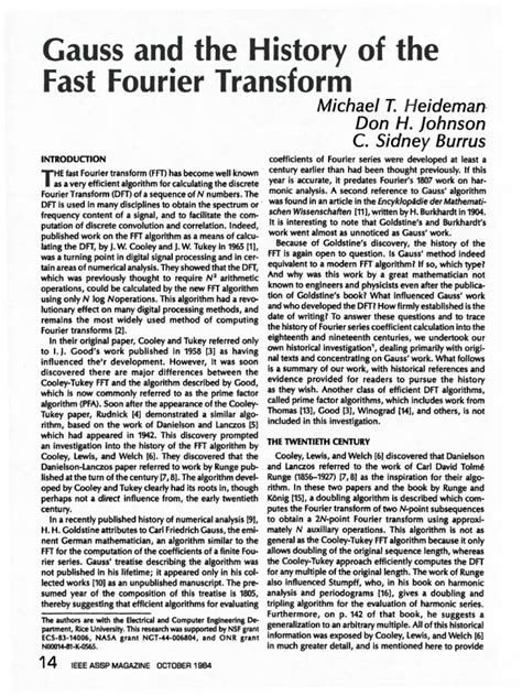 Gauss History Fft Pdf Fast Fourier Transform Fourier Analysis