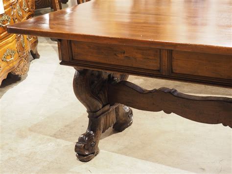 Antique Italian Renaissance Library Table In Carved Walnut 17th C And