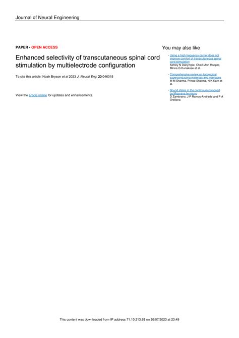 Pdf Enhanced Selectivity Of Transcutaneous Spinal Cord Stimulation By Multielectrode Configuration
