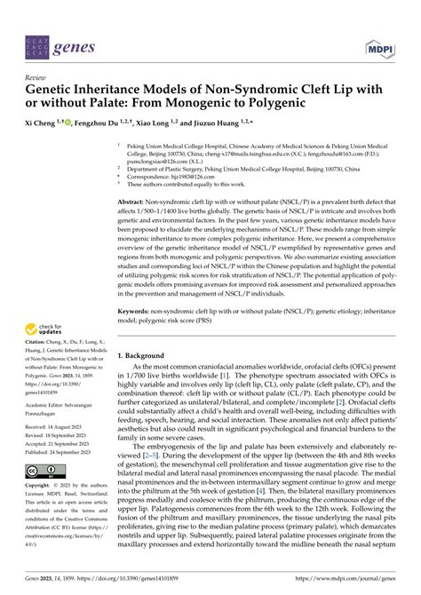 Pdf Genetic Inheritance Models Of Non Syndromic Cleft Lip With Or Without Palate From