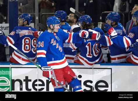 New York Rangers Kaapo Kakko 24 Celebrates With Teammates After