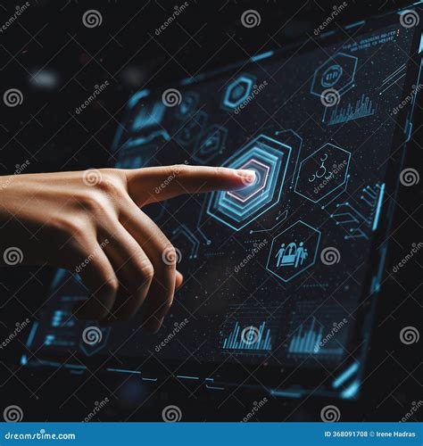A Hand Interacts With Futuristic Augmented Reality Interface On Tablet For Advanced User