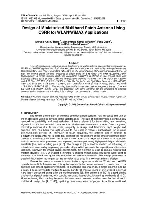 Pdf Design Of Miniaturized Multiband Patch Antenna Using Csrr For Wlanwimax Applications