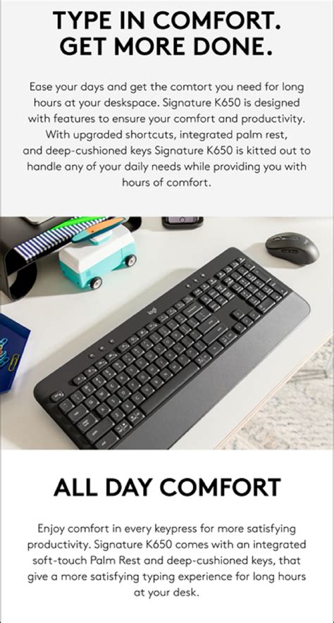 Logitech Signature K650 Comfort Full Size Wireless Keyboard With Wrist Rest Ble Bluetooth Or
