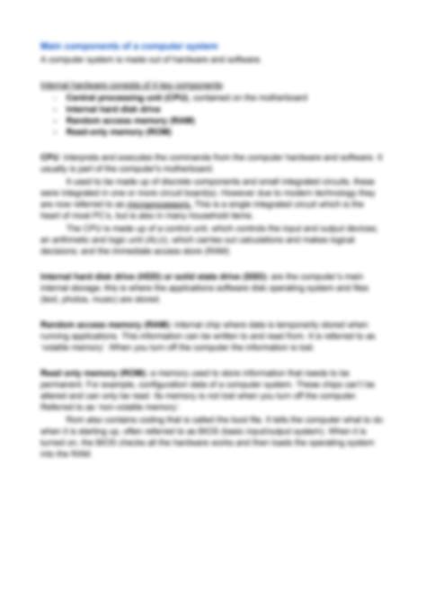 SOLUTION Types And Components Of A Computer System ICT Gcse Igcse