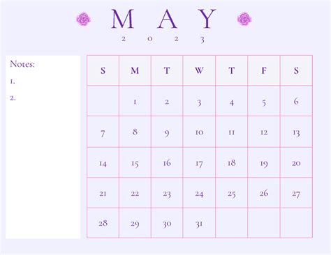 Blank May Calendar 2023 In Illustrator Word JPEG PNG Google Docs