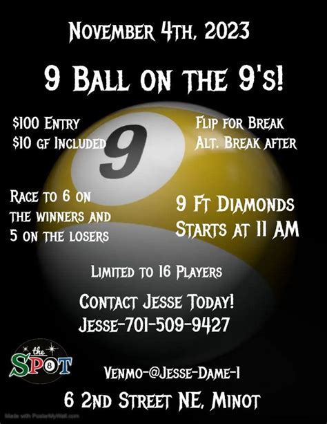 9 Ball Tournament On The 9 Footers The Spot Minot 4 November 2023