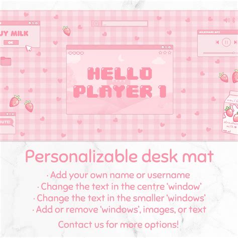 Strawberry Milk Desk Mat Kawaii Mousepad Cute Pastel Pink Gaming