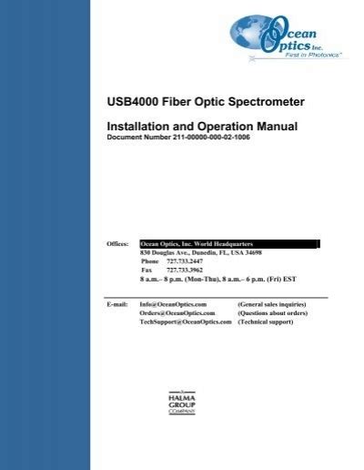 Usb4000 Fiber Optic Spectrometer Installation And Operation Manual