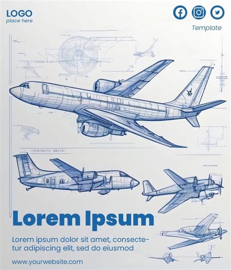 Premium Psd Creative Flyer Template With Blueprint Plane Illustration