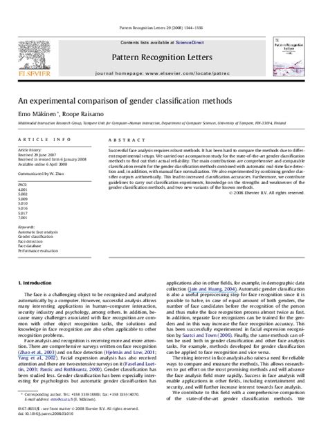 Pdf An Experimental Comparison Of Gender Classification Methods