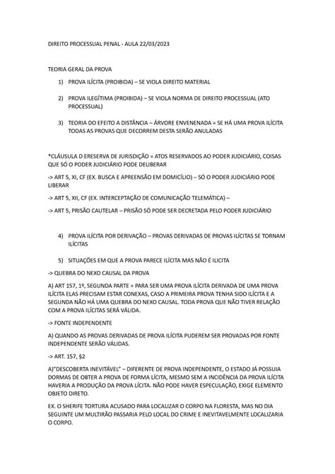 Cpp Teoria Geral Da Prova Direito Processual Penal Aula 2203